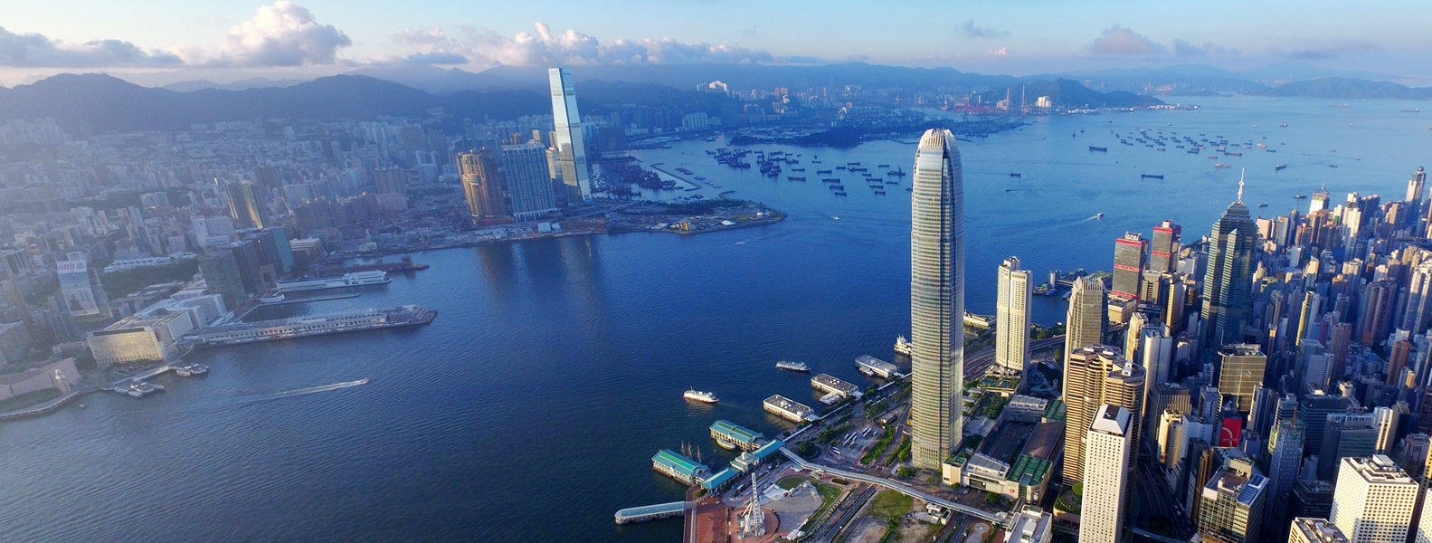 Aerial view of Hong Kong, Victoria harbour in sunrise - University of ...